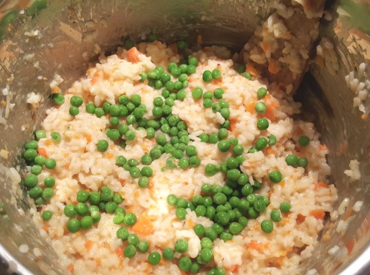 Pressure Cooker Basic Risotto Recipe with Peas and Carrots - This Old Gal