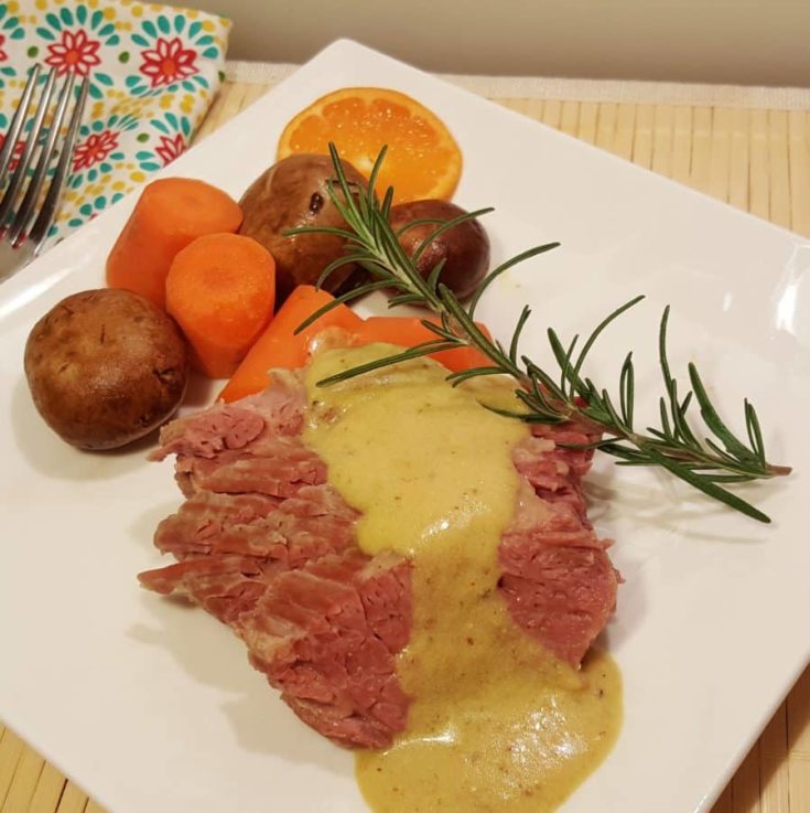 Pressure Cooker Corned Beef with White Wine Brandy Mustard Sauce - This ...